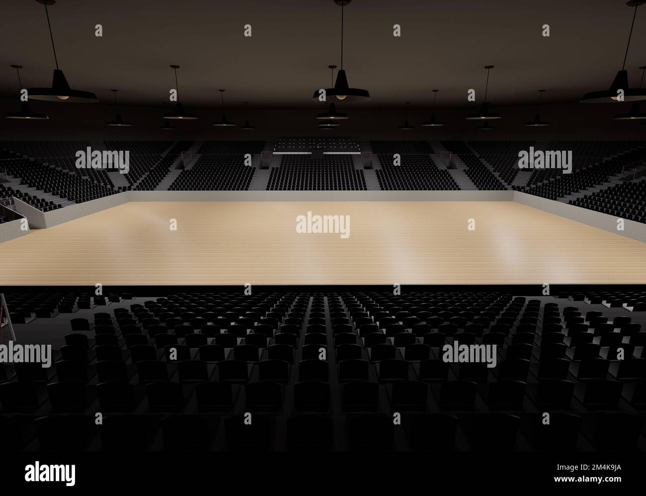 A 3d rendering of an empty pavilion, indoors sports stadium with empty seats all around the ...