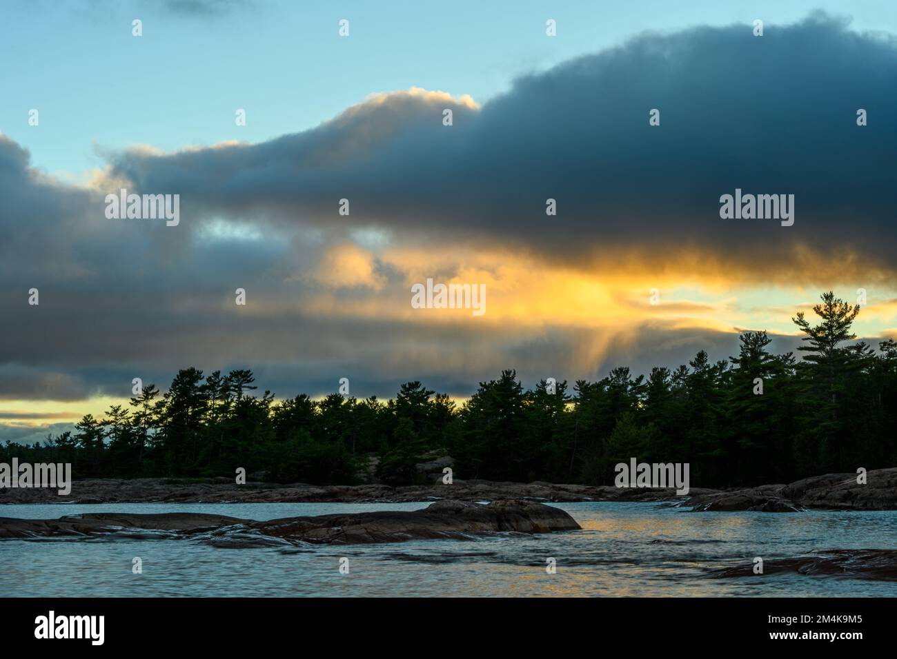 Sunset skies over , and Killarney Channel, Killarney , Ontario, Canada ...