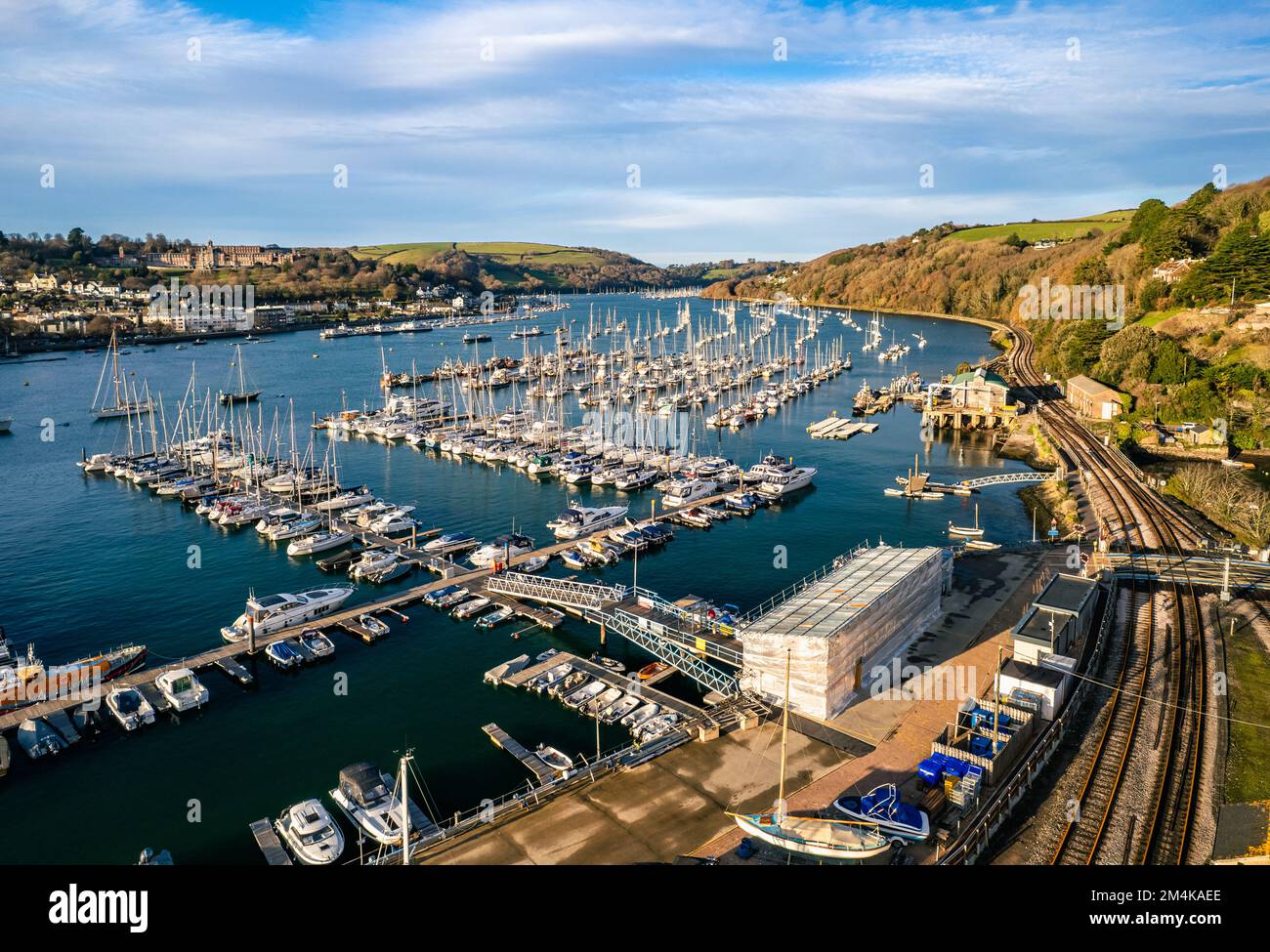 River Dart and Dartmouth from a drone, Darthaven Marina and Waterhead ...