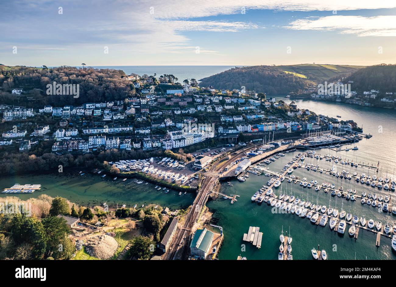 Dartmouth Steam Railway and River Dart from a drone, Kingswear, Devon ...