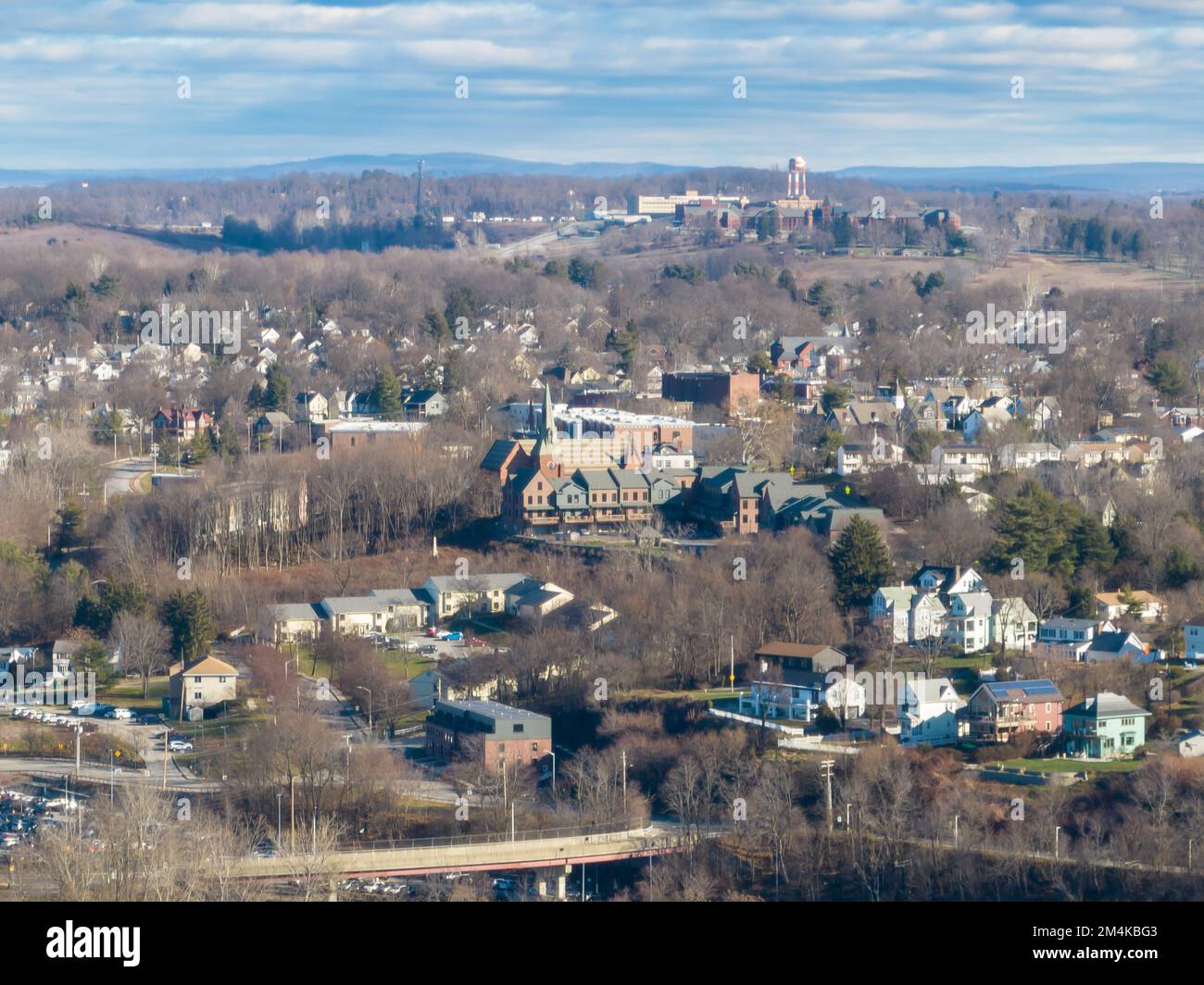 Scenic winter morning aerial photo of Beacon, NY USA from the Hudson ...