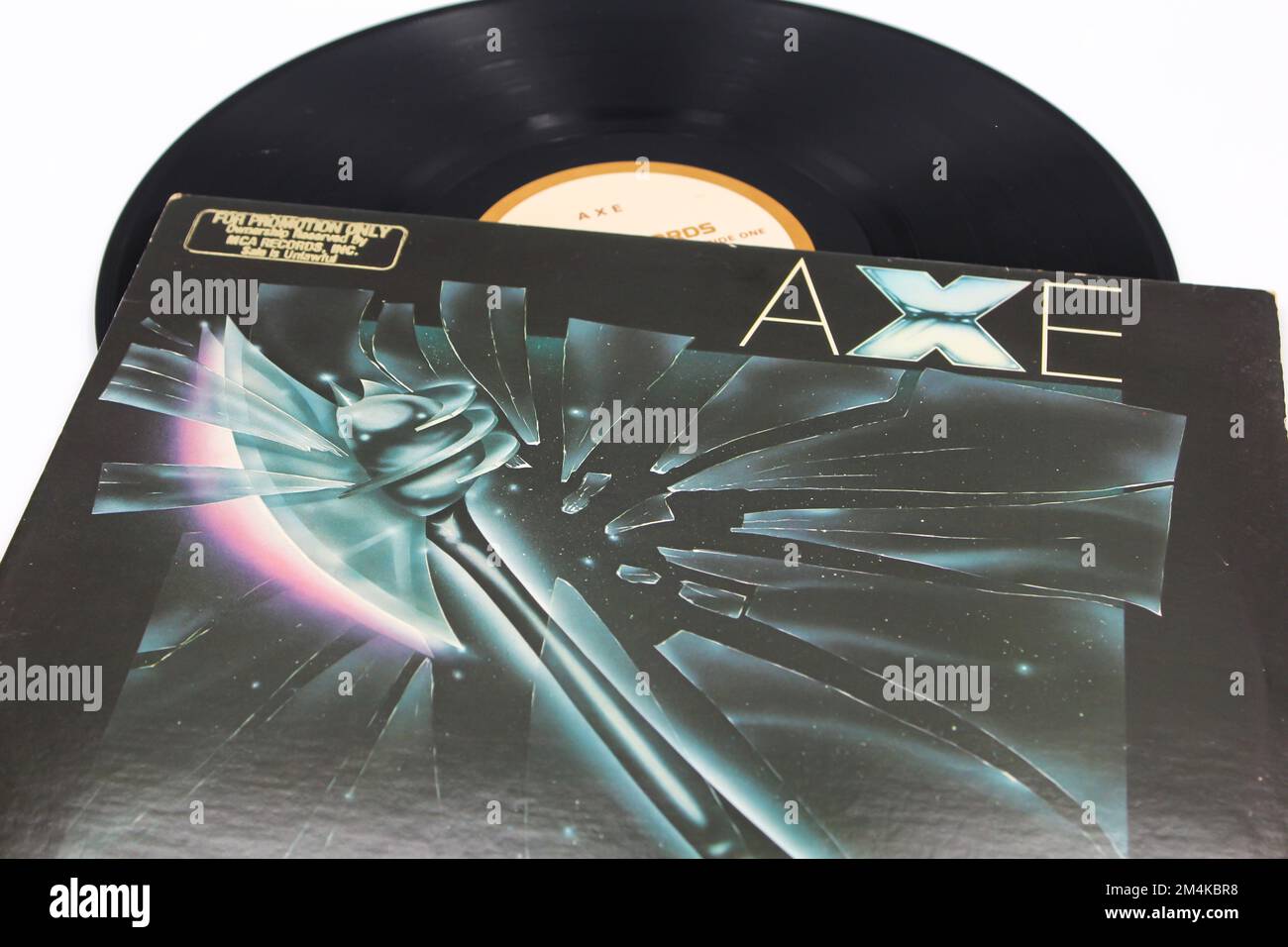 Hard rock artist, Axe music album on vinyl record LP disc. The record ...