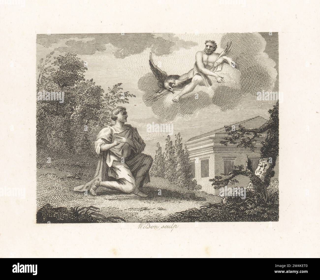 The Father and Jupiter. A man prays to the Roman god Jove in a clearing ...
