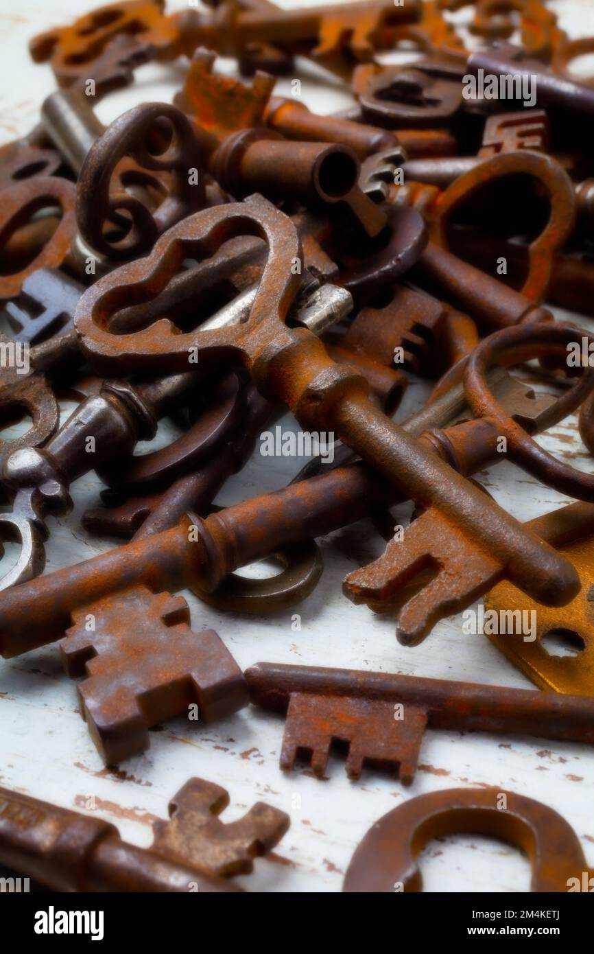 Pile Of Rusty Old Skeleton Keys Forgotten By Time Still Life Stock ...