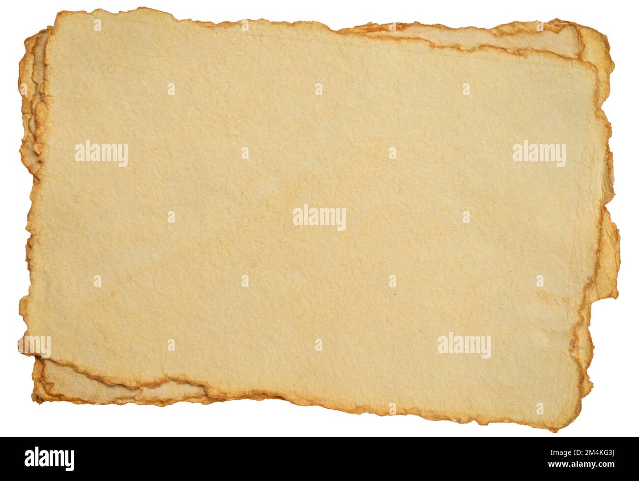 isolated stack of blank tan toned heavyweight deckle edge paper sheets ...