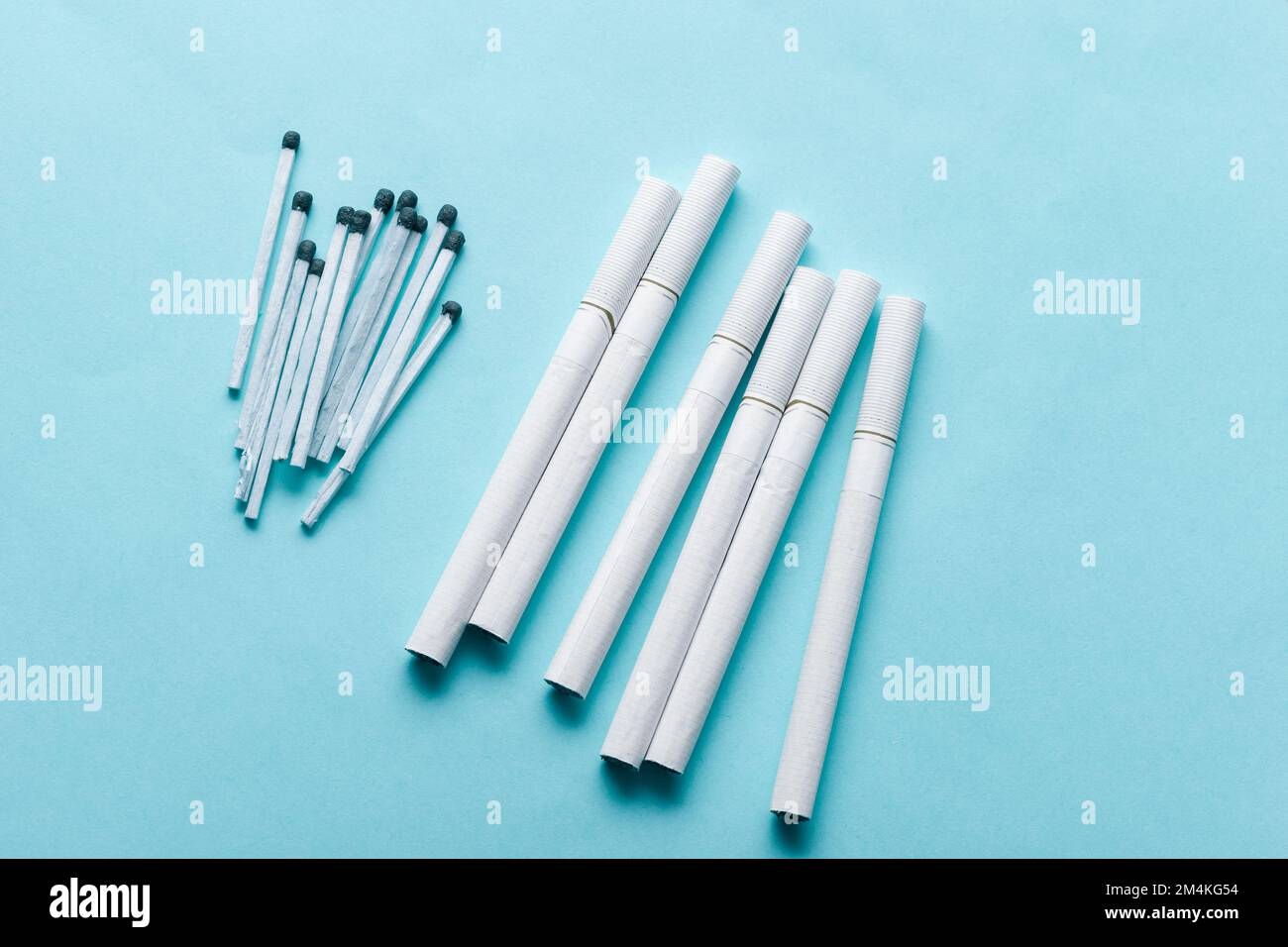 Cigarettes And Matches at Blue Background . Tobacco products Stock ...