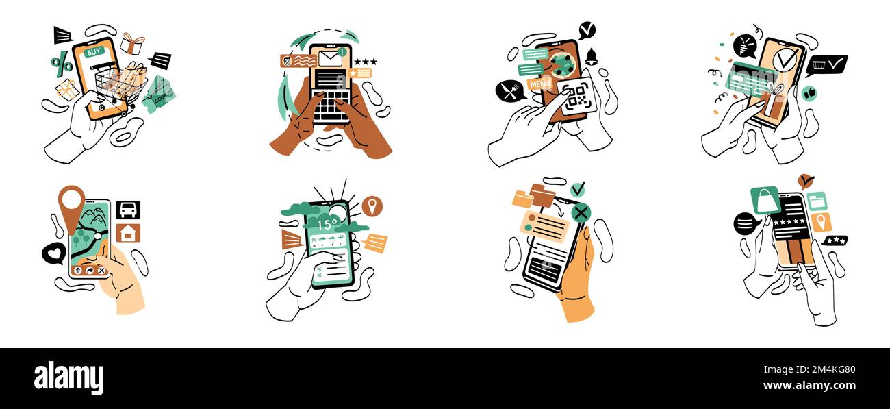 Set Of Hands Holding Smartphones With Images Stock Vector Image And Art