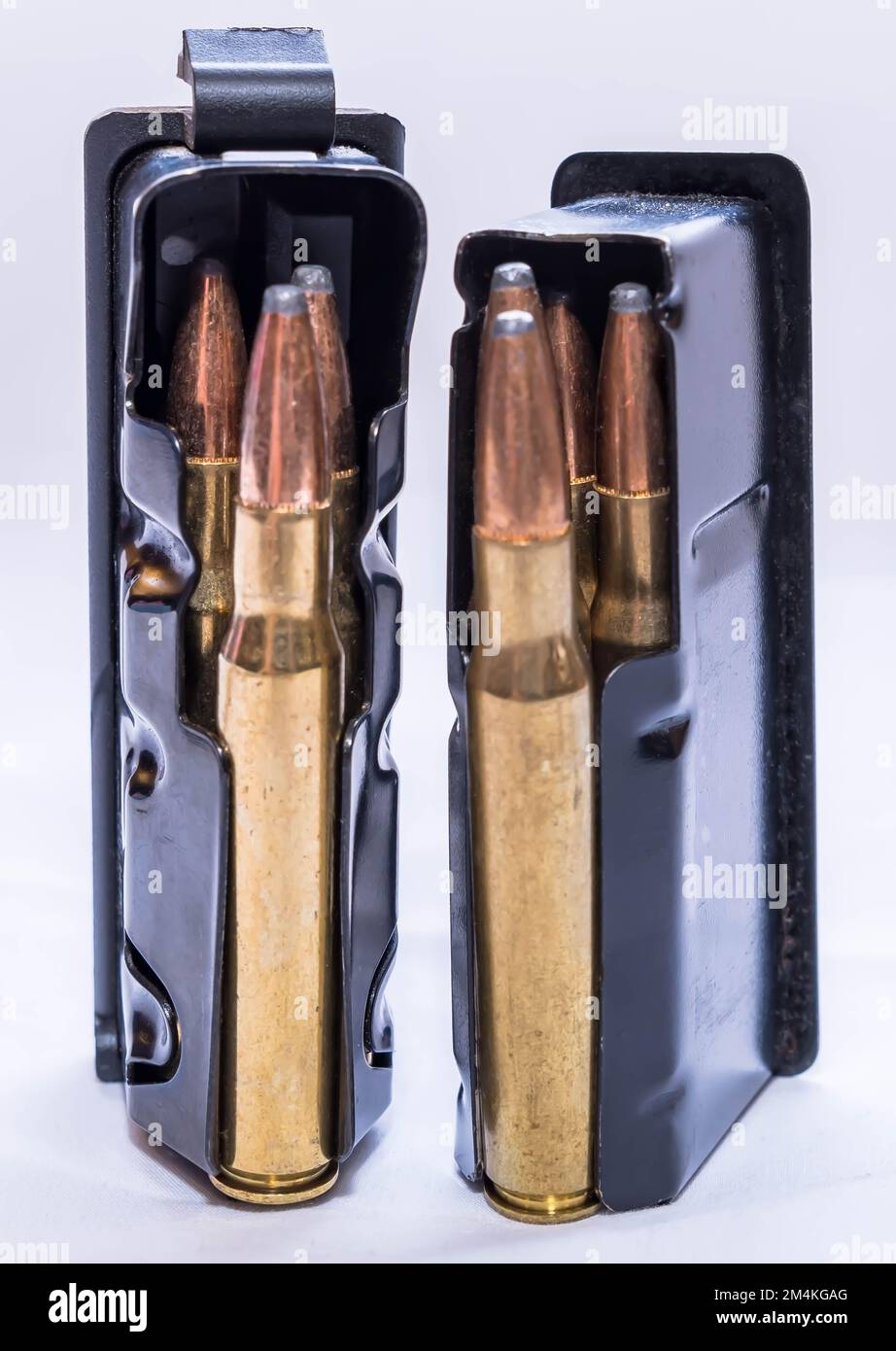 Two 30.06 caliber rifle magazines loaded with bullets for deer hunting ...