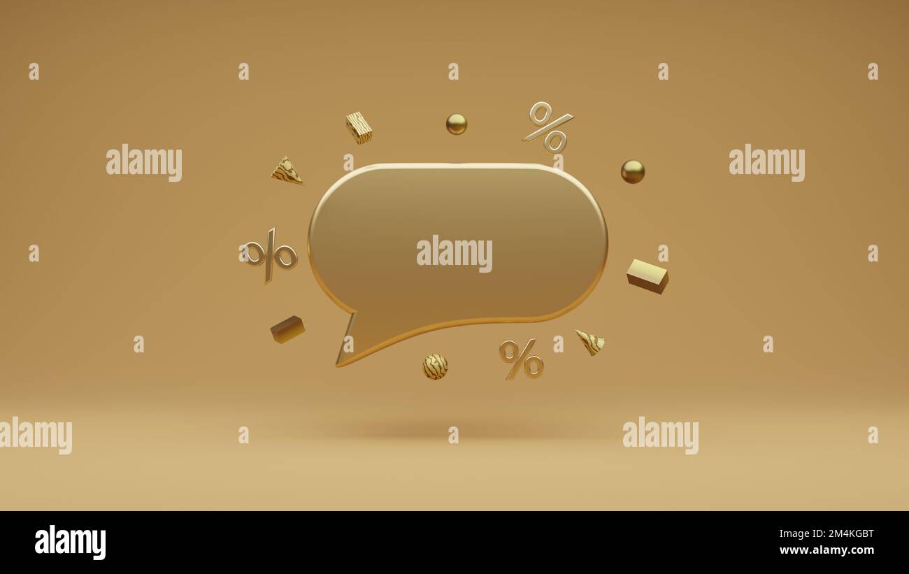 3d message icon with gradient Golden background, Chat box in social ...