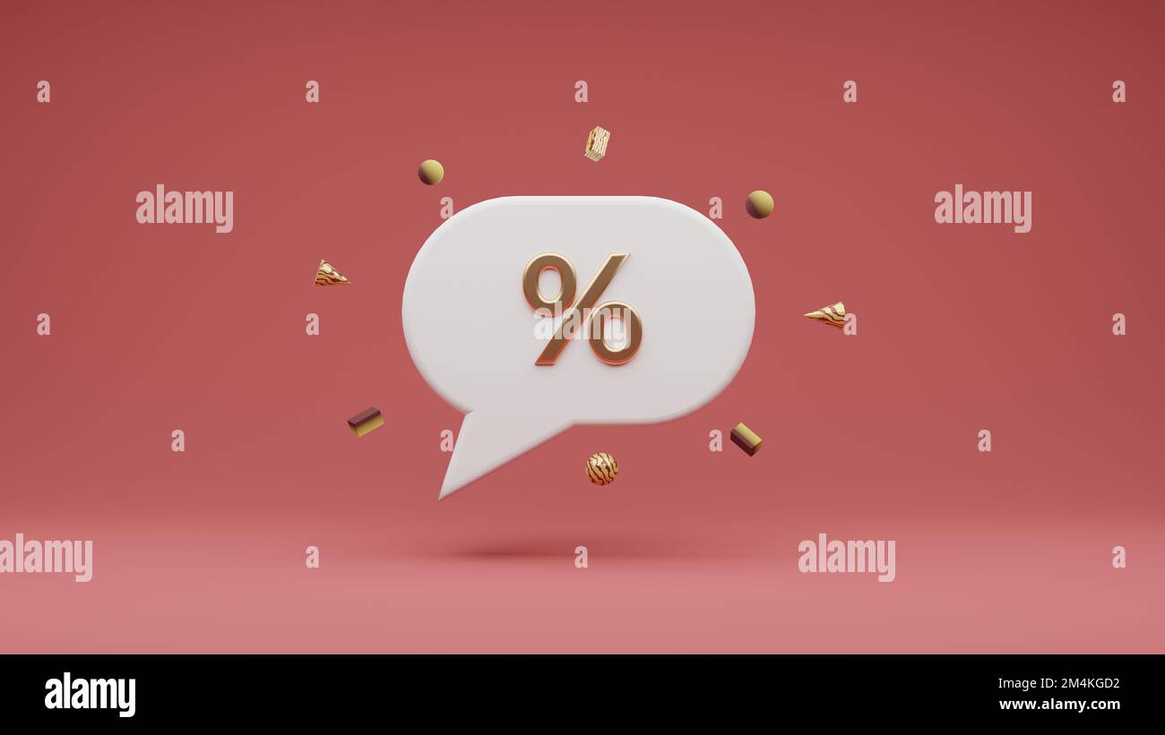 3d Percentage icon with message box on red background, 3D Speech bubble ...