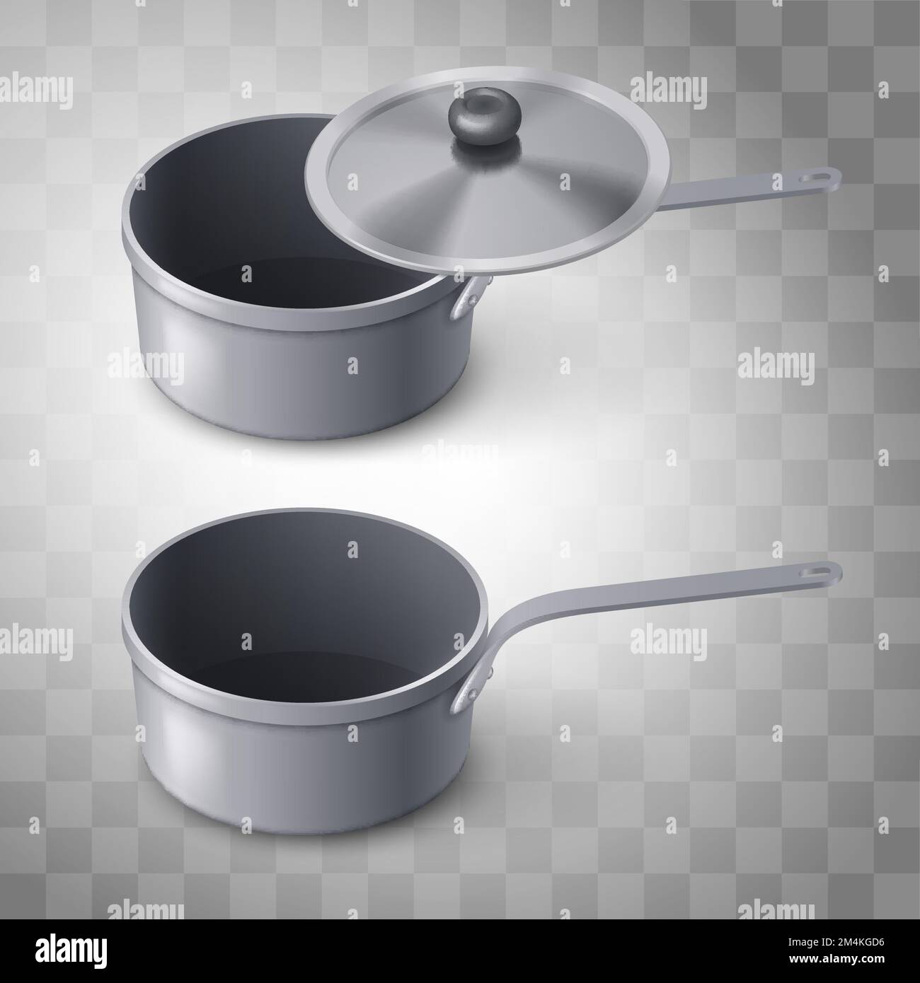 Two Steel Saucepans with Lid. Illustration on a Transparent Backdrop ...