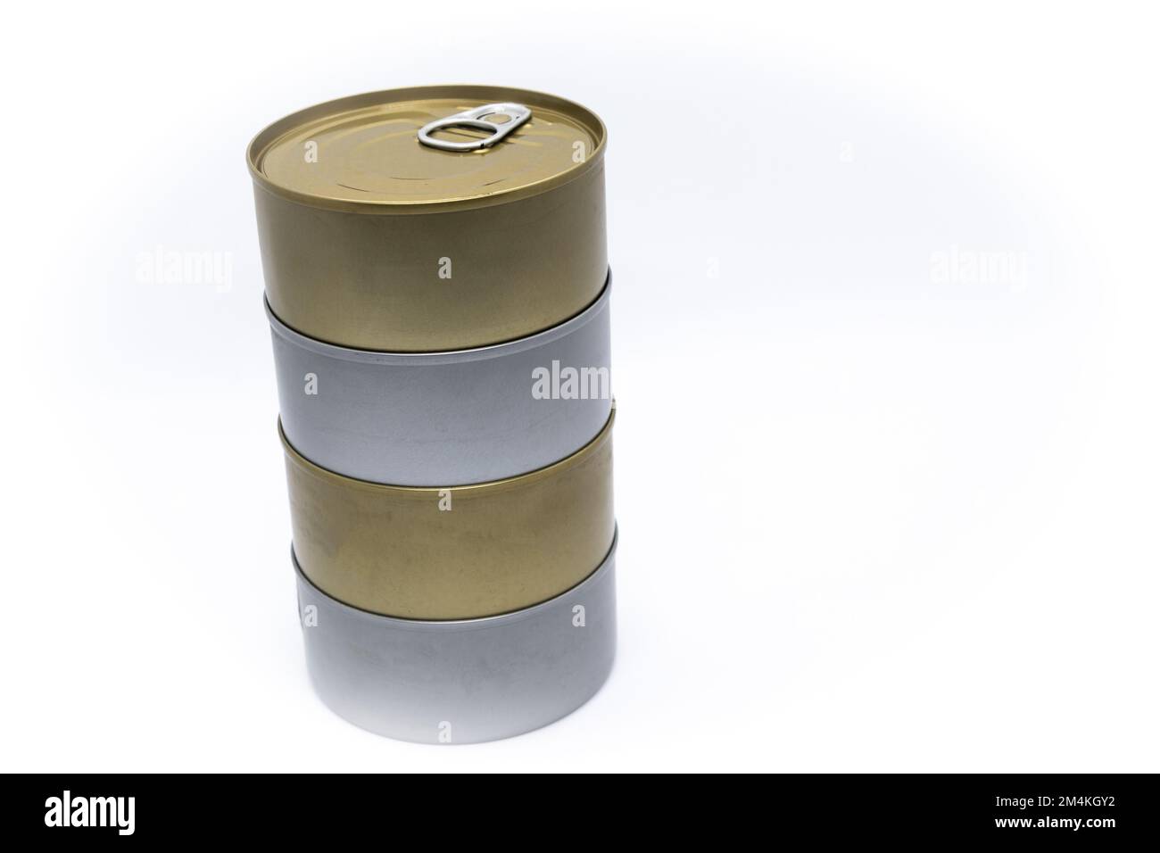 Stacked copper and silver food cans Stock Photo - Alamy