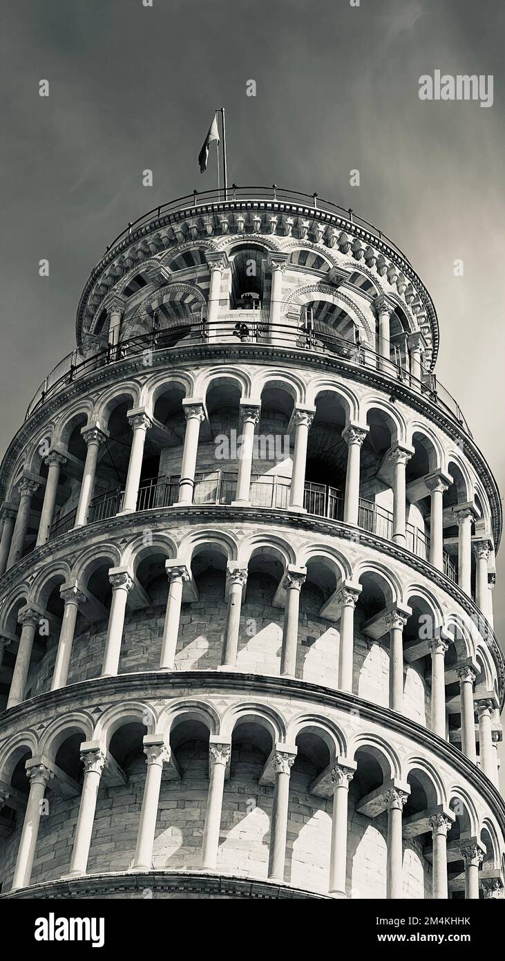 A vertical grayscale shot of the Pisa tower Stock Photo - Alamy