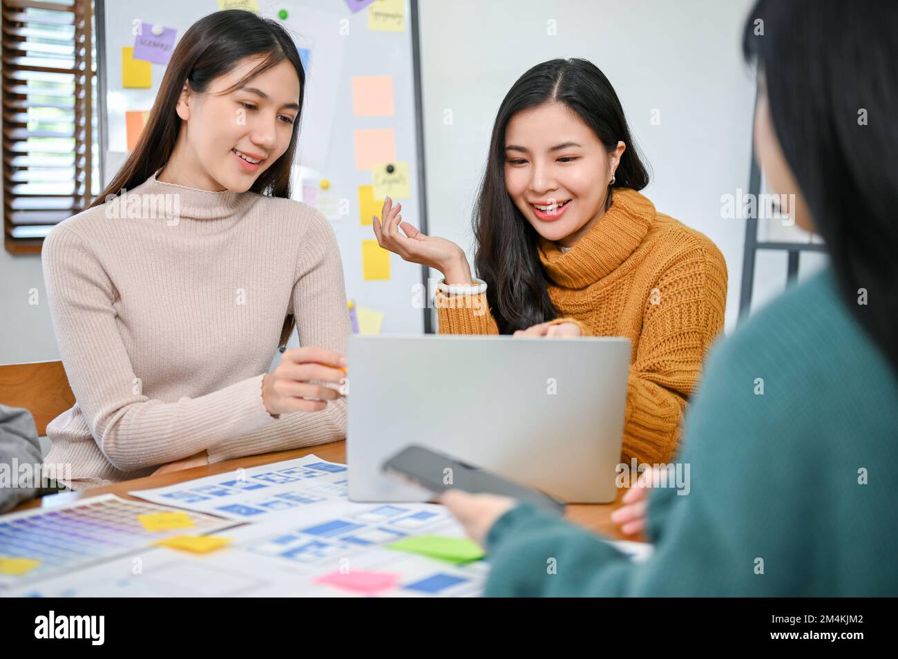 A team of Asian application interface designers are in the meeting ...