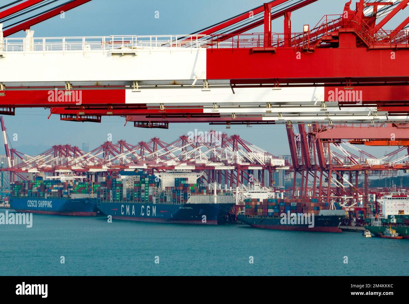 Aerial Photo Shows The Busy Scene At Qianwan Container Terminal Of
