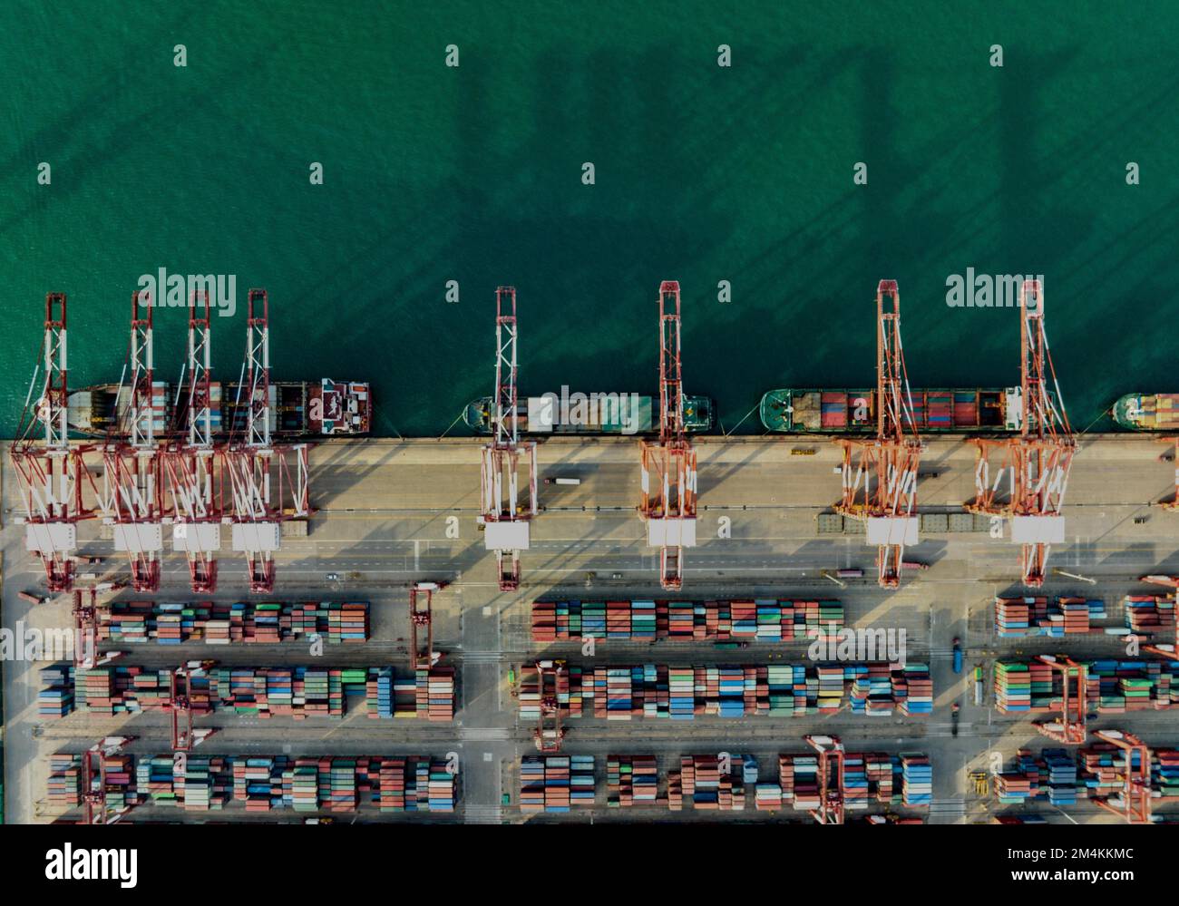 Aerial photo shows the busy scene at Qianwan container terminal of ...