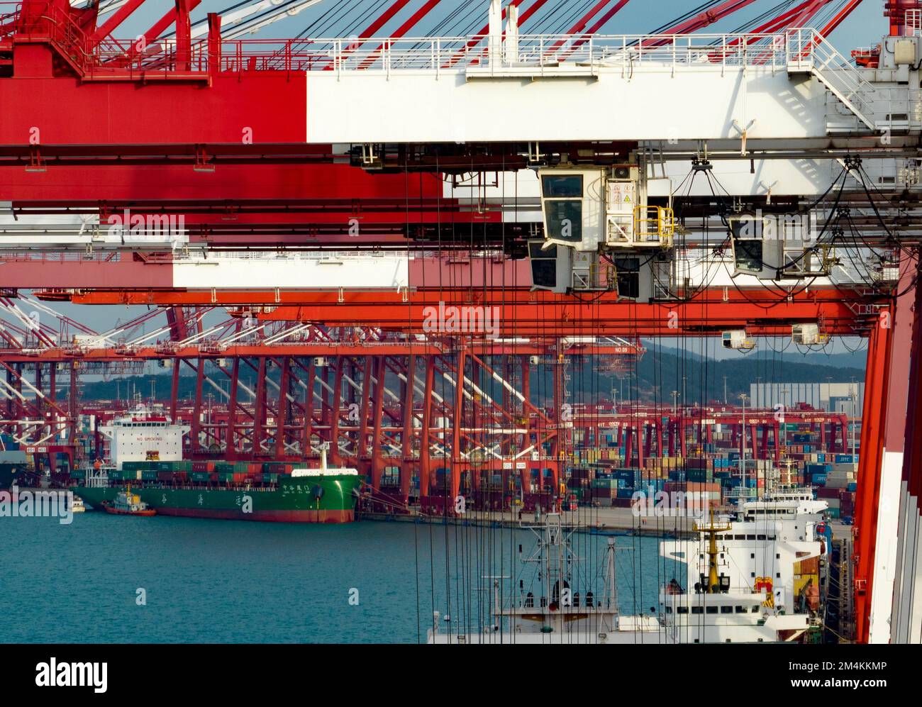 Aerial photo shows the busy scene at Qianwan container terminal of ...