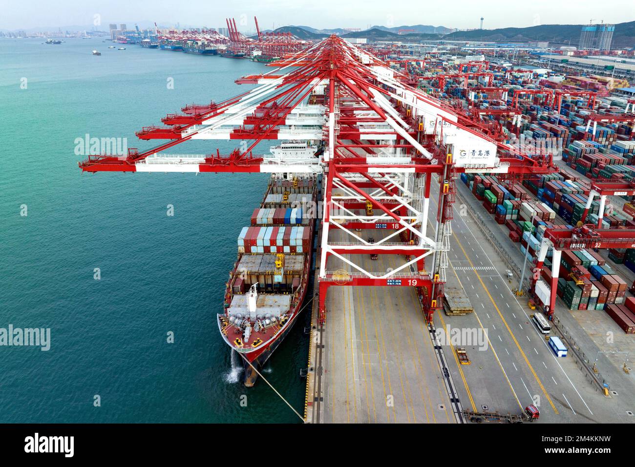 Aerial photo shows the busy scene at Qianwan container terminal of ...