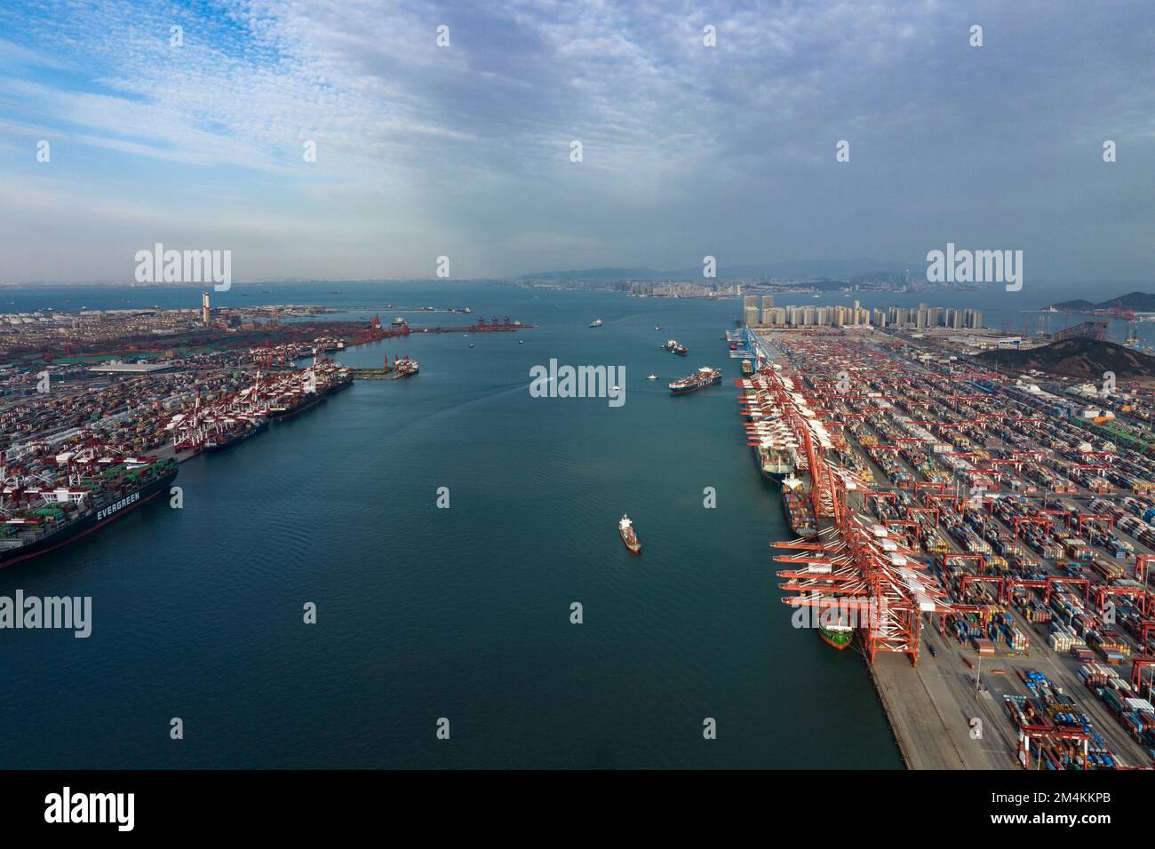 Aerial photo shows the busy scene at Qianwan container terminal of ...