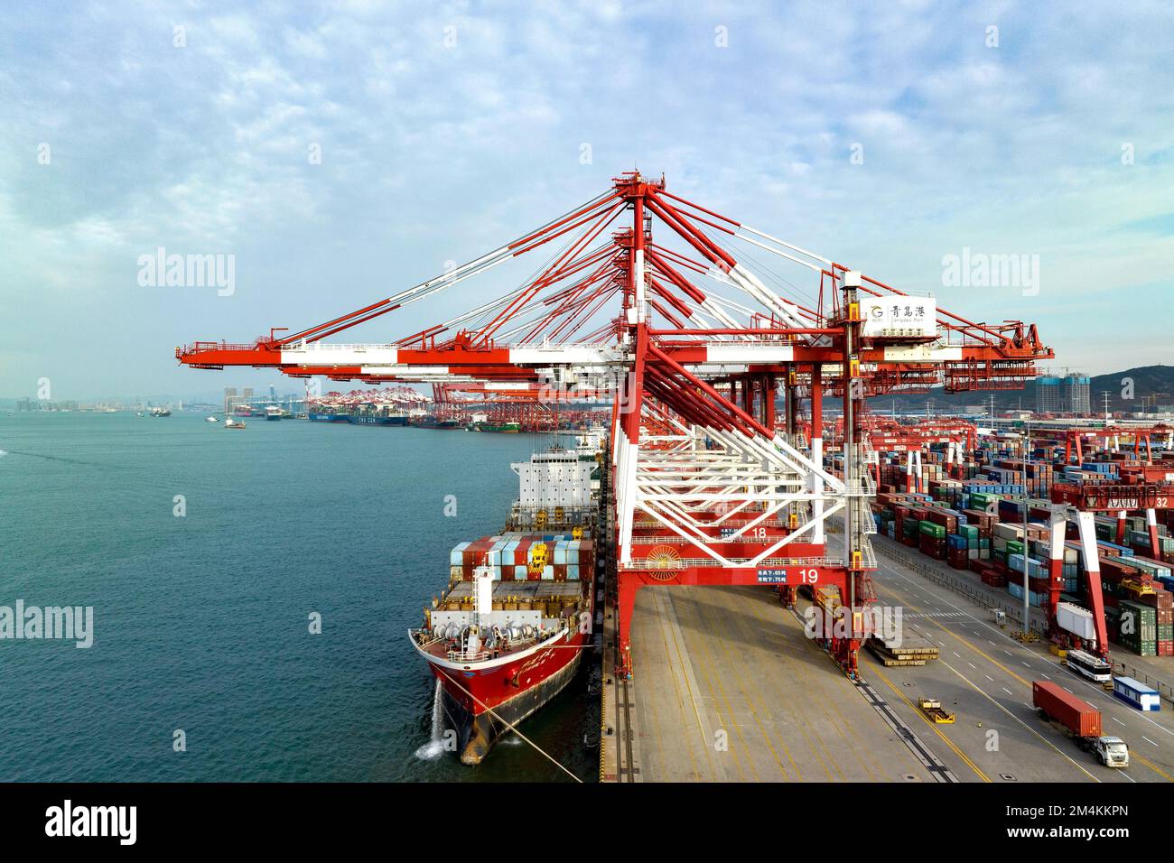 Aerial photo shows the busy scene at Qianwan container terminal of ...