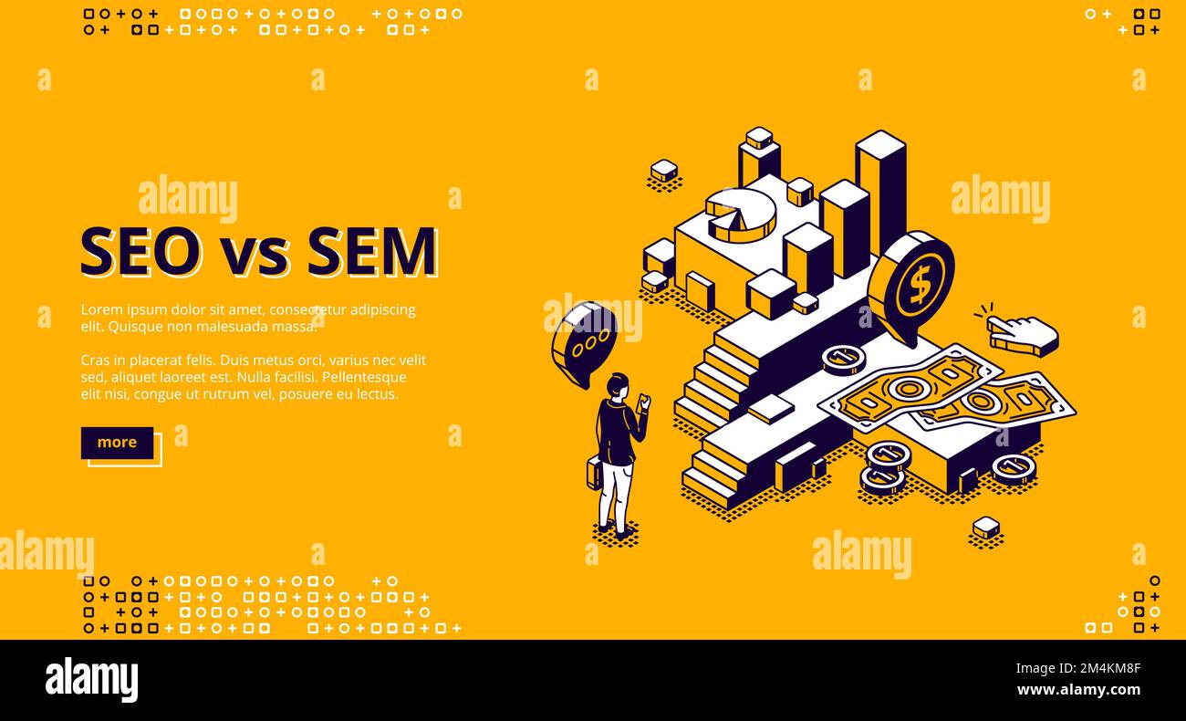 Seo vs Sem isometric landing page. Digital marketing and search engine ...