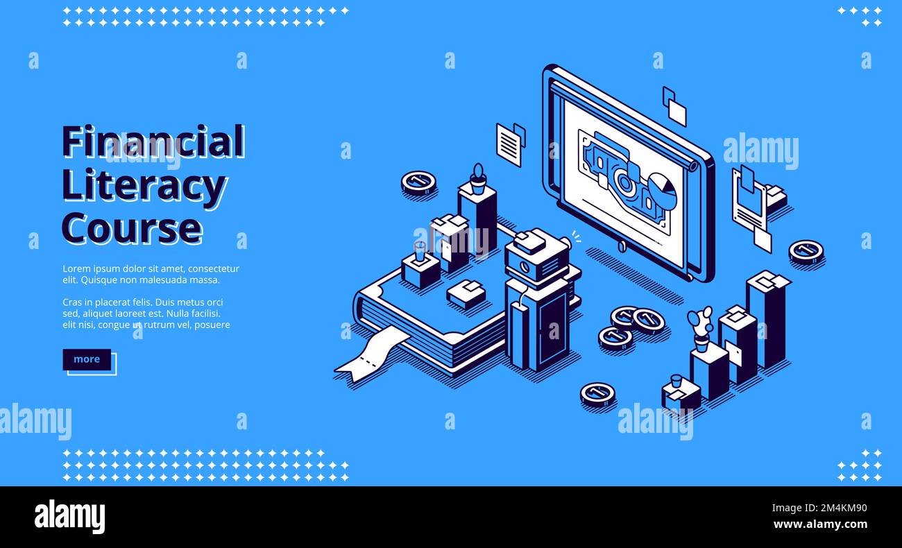 Financial literacy course isometric landing page. Floodlight show ...