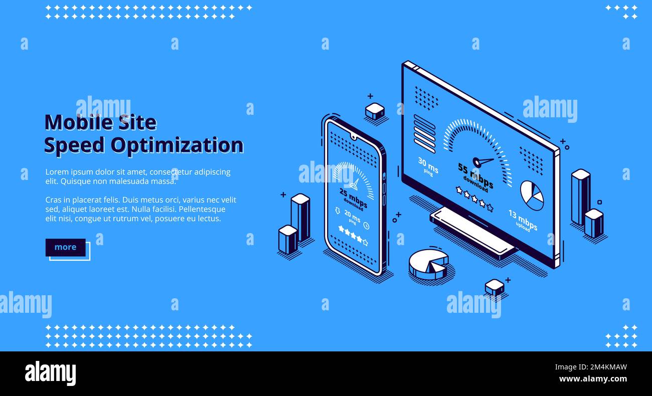 Mobile site speed optimization isometric landing page. Smartphone and ...