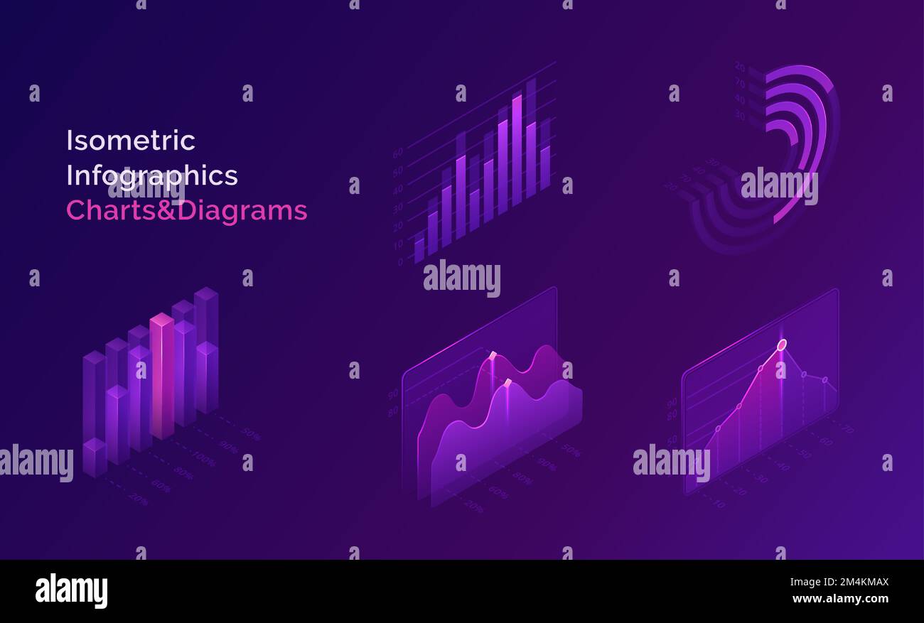Isometric infographics charts and diagrams, 3d data analysis columns ...