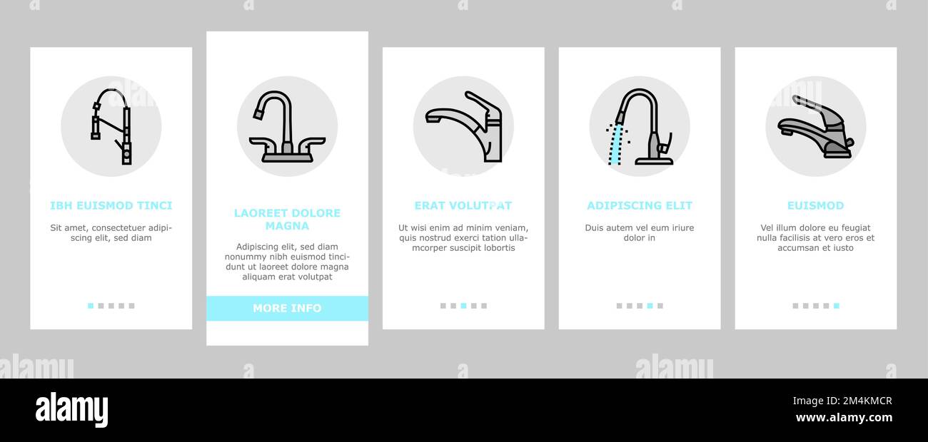faucet water sink tap bathroom onboarding icons set vector Stock Vector ...