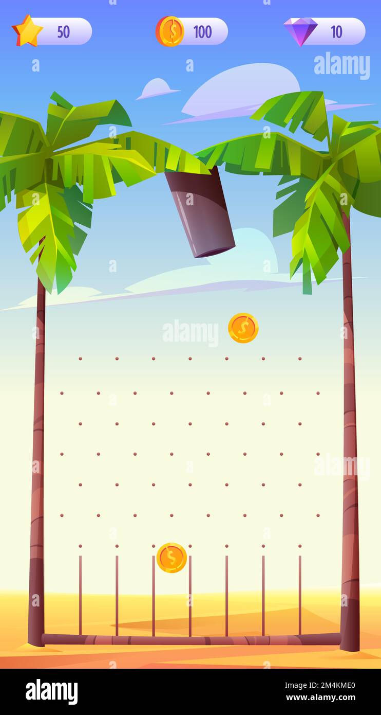 Mobile game app background, application vertical interface with cartoon vector level and score ...