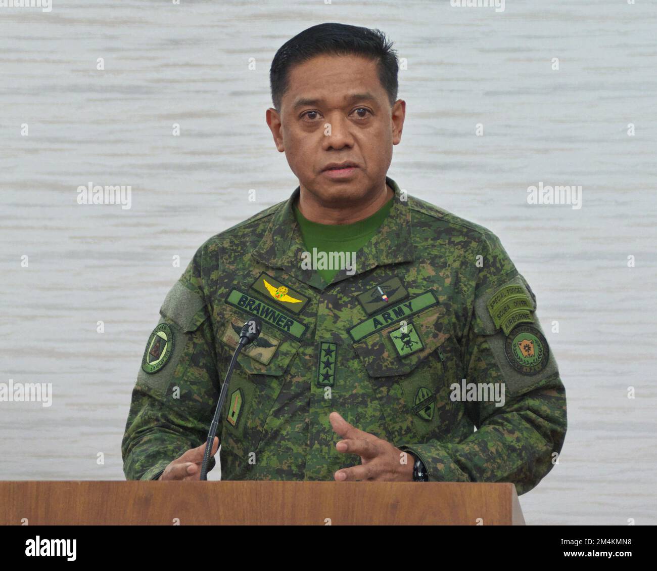 Philippine Army, Commander, Lit Gen Romeo S. Brawner Jr speaks during the Japan-U.S.-Philippines ...