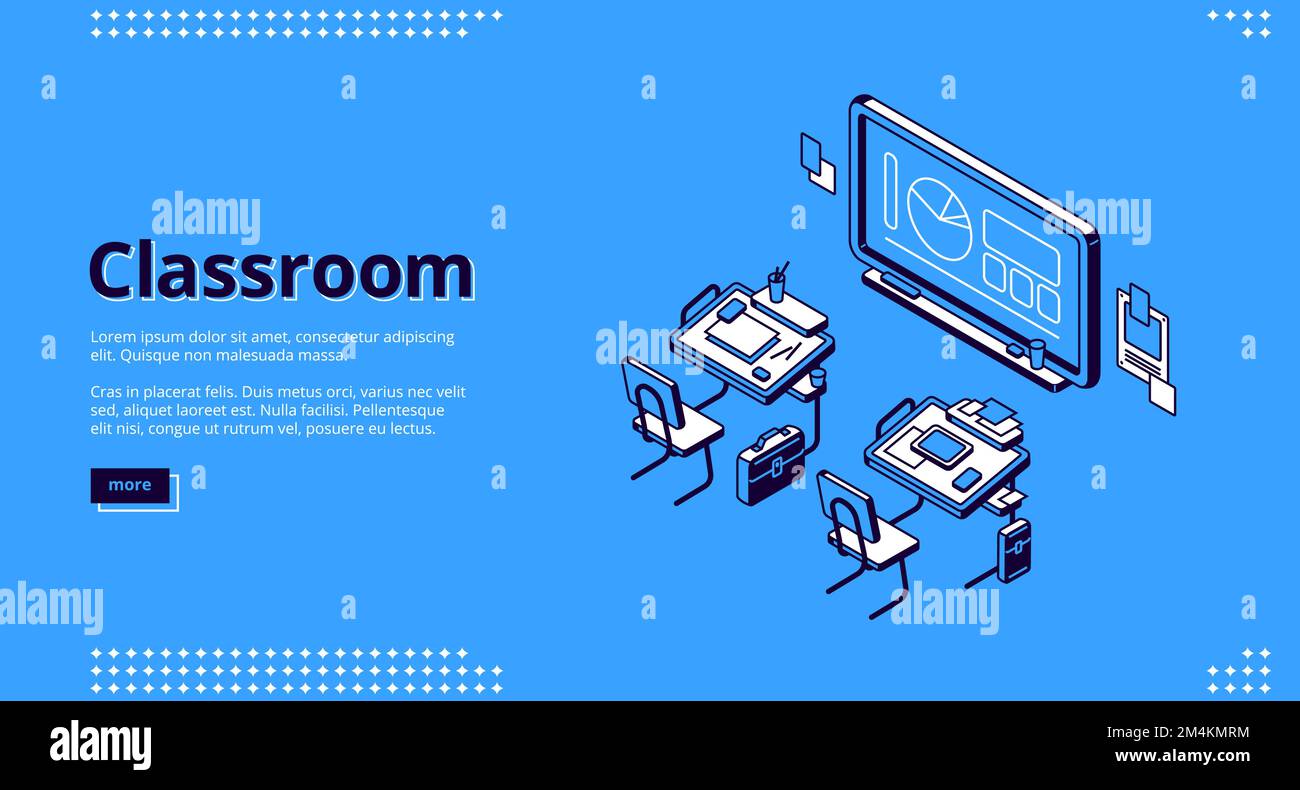 Classroom isometric landing page, school or university class room empty ...