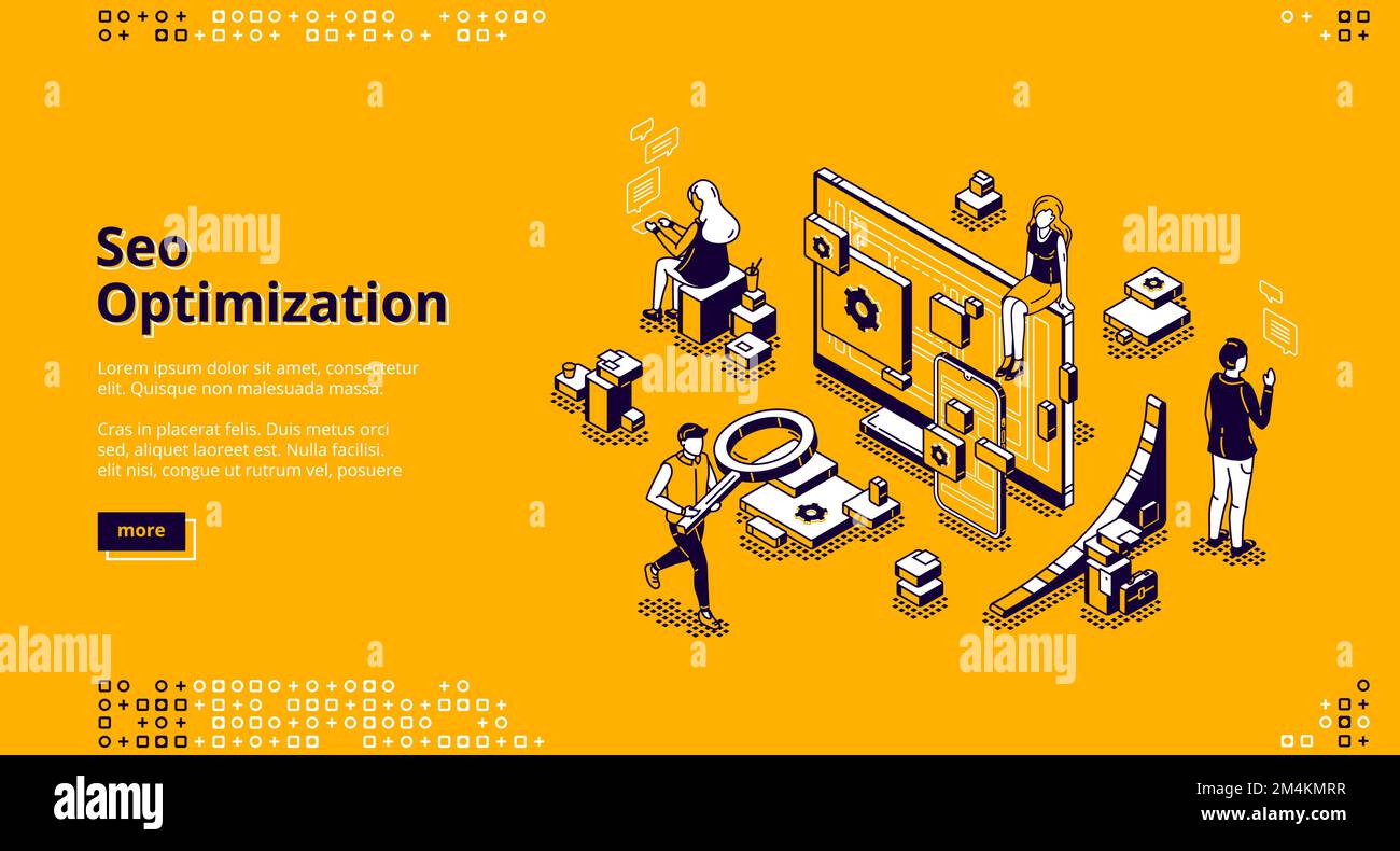 SEO optimization isometric landing page. Technology for internet ...