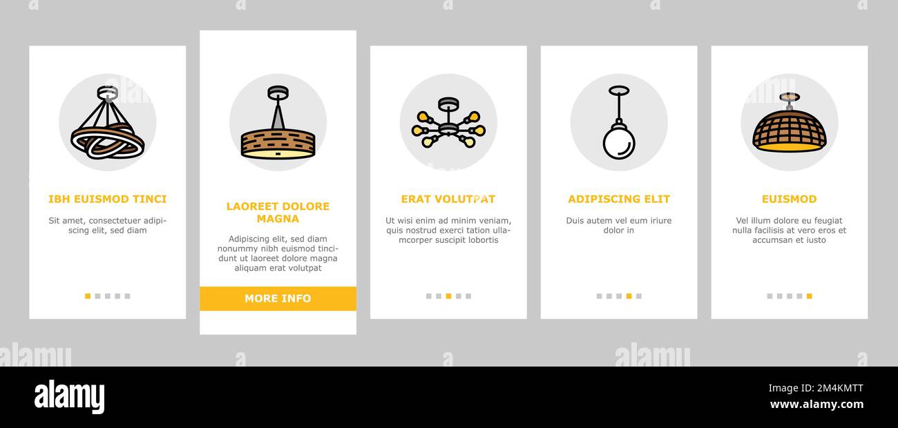 lamp ceiling light interior home onboarding icons set vector Stock ...