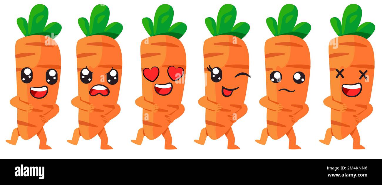 Orange carrot cartoon character adorable face expression happy sad ...