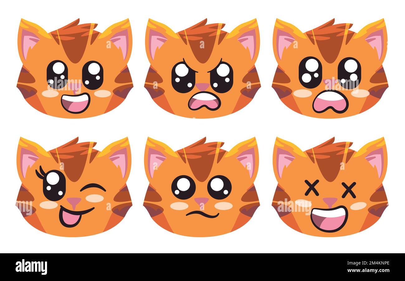 Cat kitten facial expression emoticon with eyes and mouth collection of ...