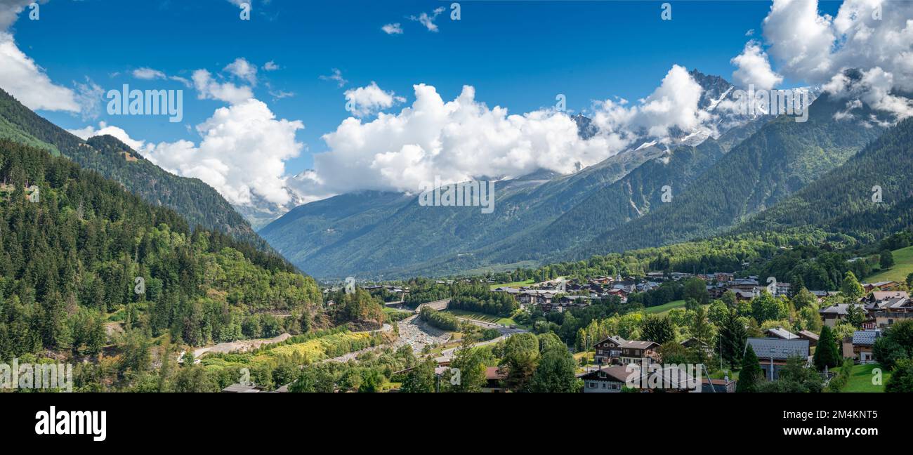 A panoramic view of the breathtaking Tour Du Mount Blanc with green ...