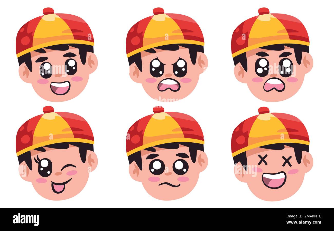 Chinese kids facial expression emoticon with eyes and mouth collection ...