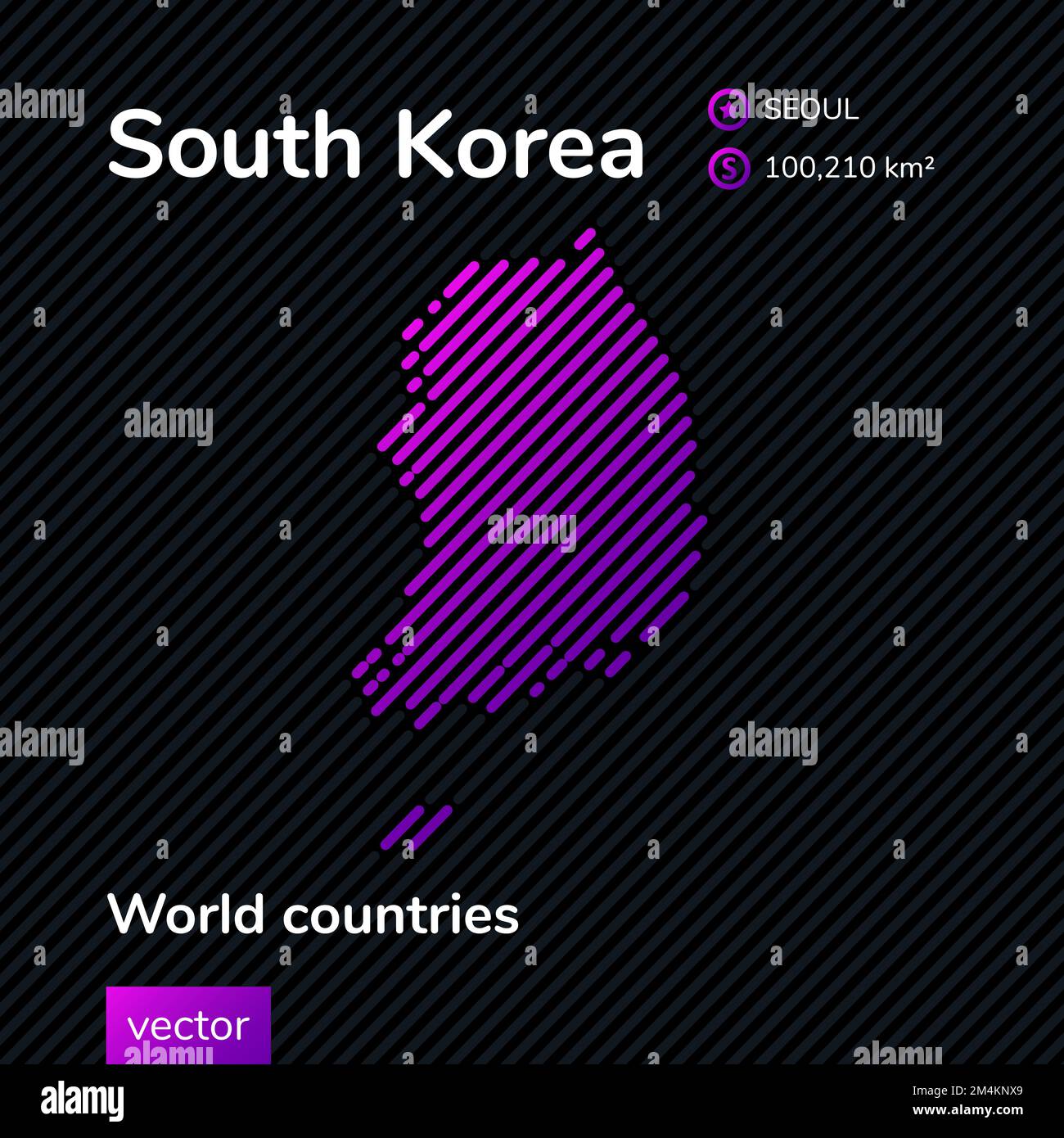 Map of South Korea. Vector creative digital neon flat map with violet ...