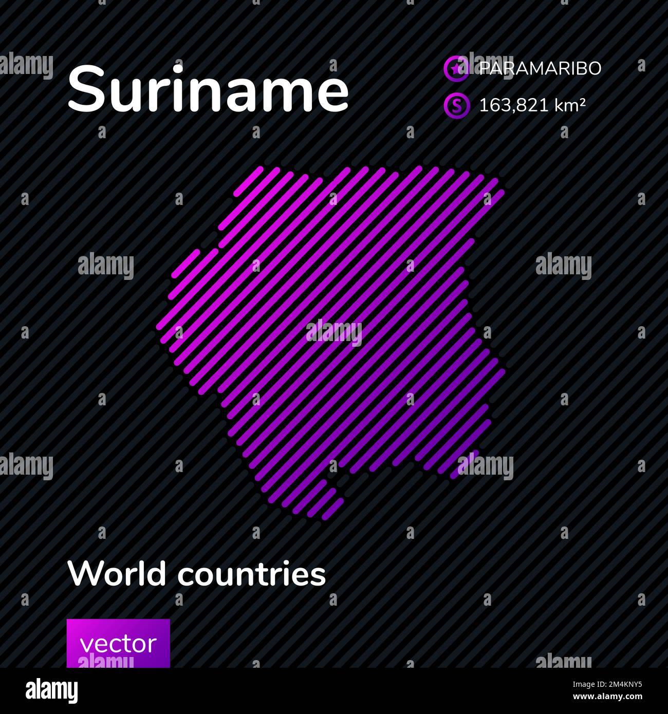 Vector creative digital neon flat map of Suriname with violet, purple ...
