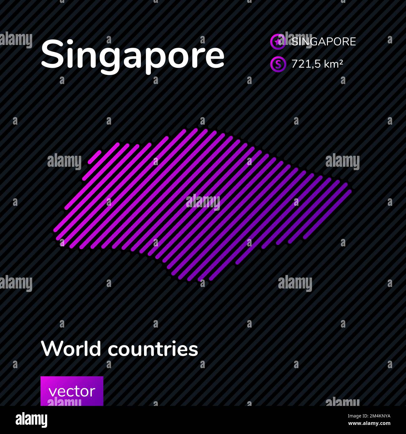 Vector creative digital neon flat map of Singapore with violet, purple ...