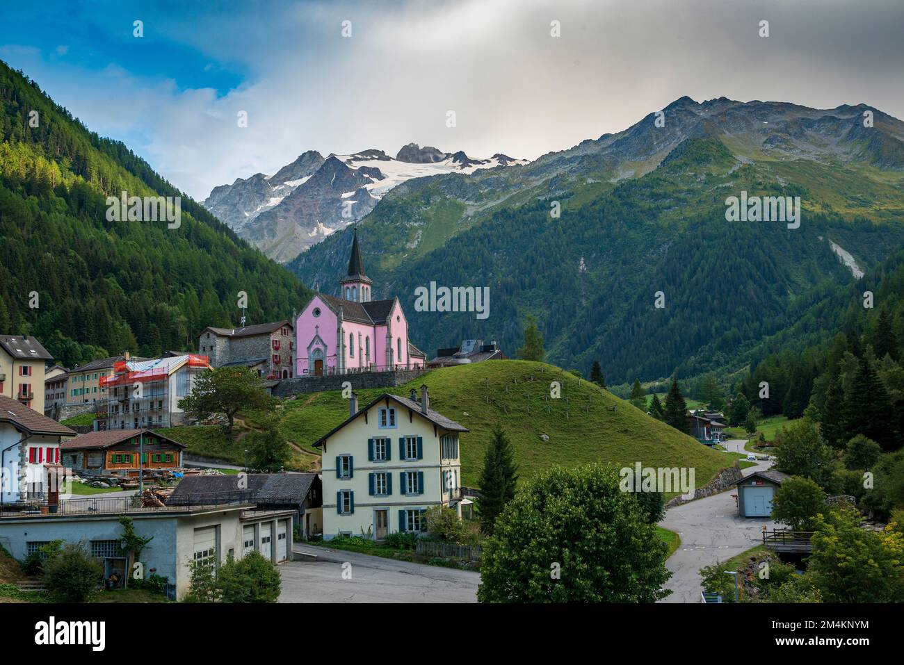 A beautiful view of the Trient Eglise Rose church in the Swiss Alps ...