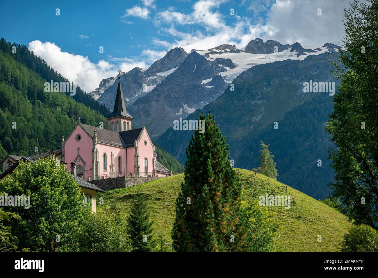 A beautiful view of the Trient Eglise Rose church in the Swiss Alps ...