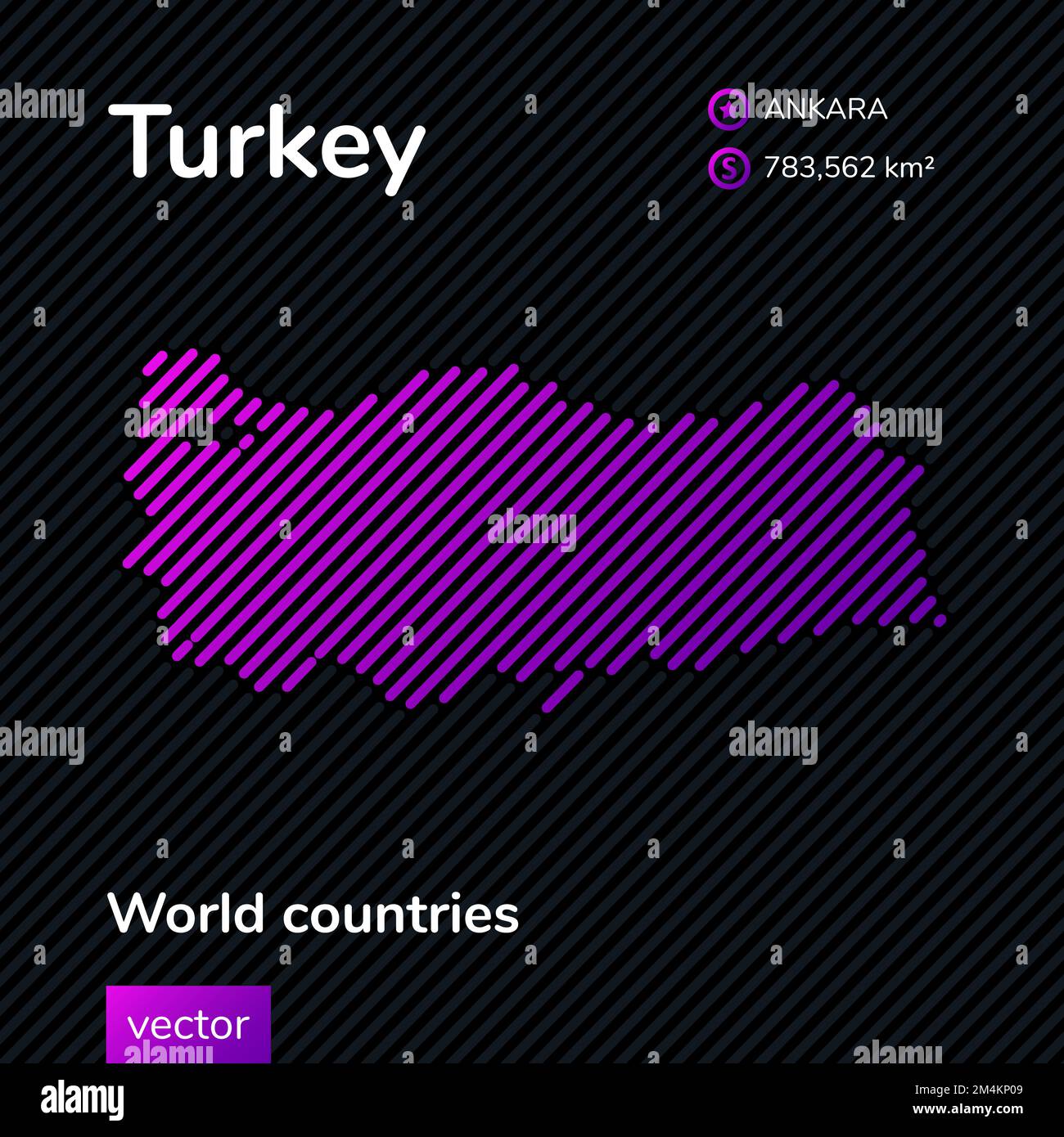 Vector flat map of Turkey with violet, purple, pink striped texture on ...