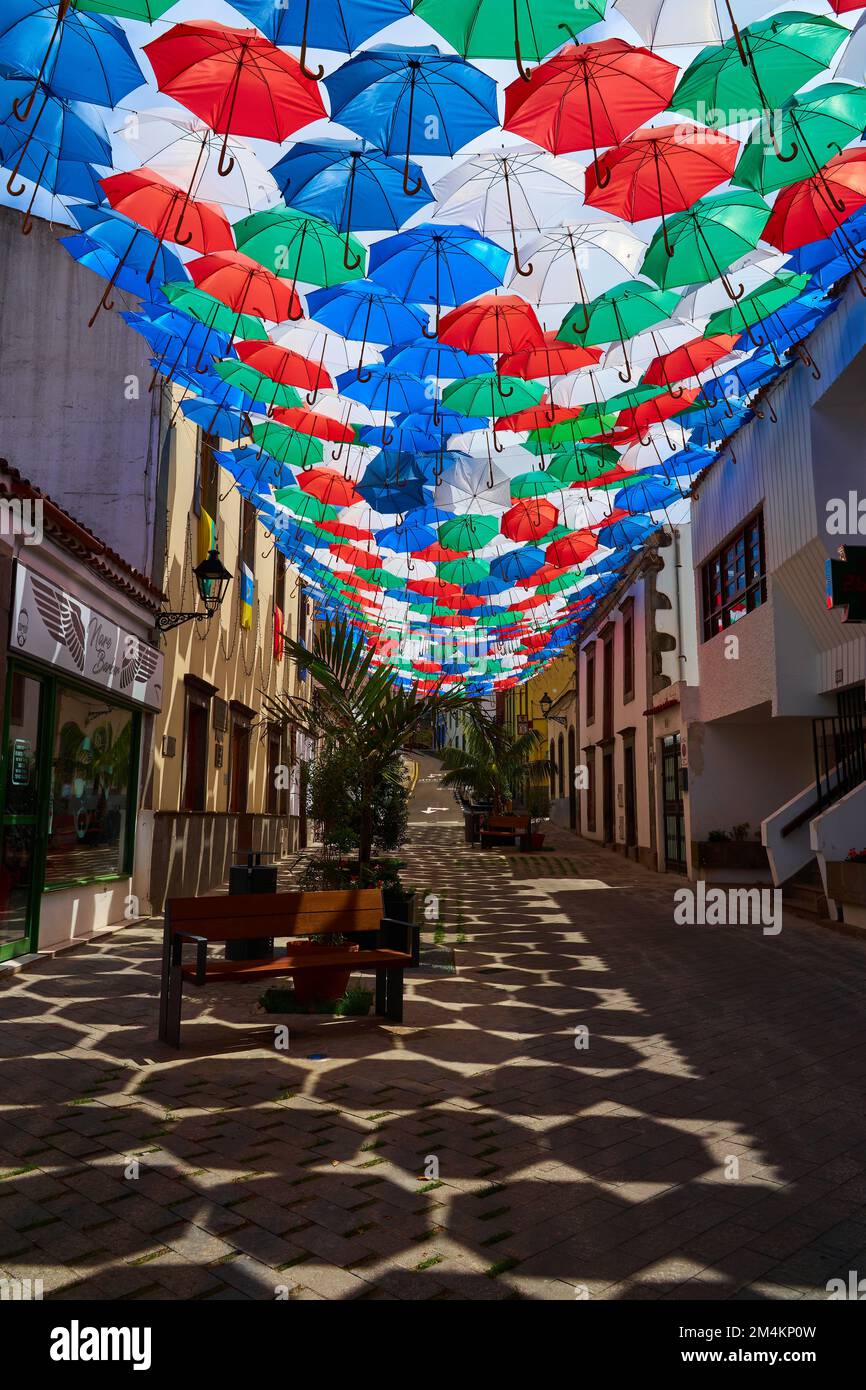 A vertical shot of the Umbrella Street in Valleseco, Gran Canaria ...