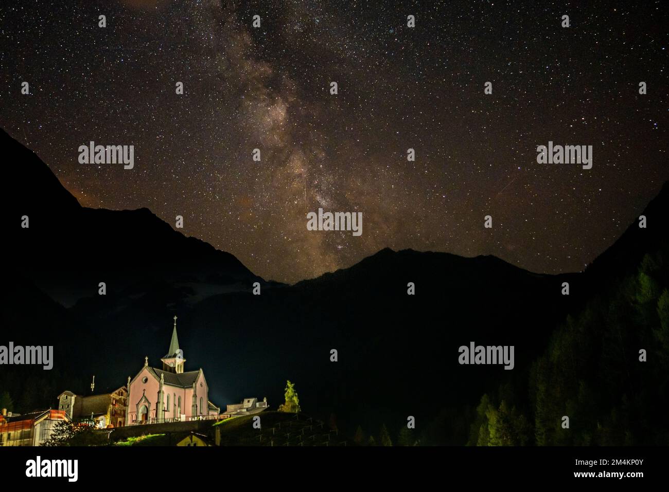 A beautiful view of the Trient Eglise Rose church in the Swiss Alps at ...