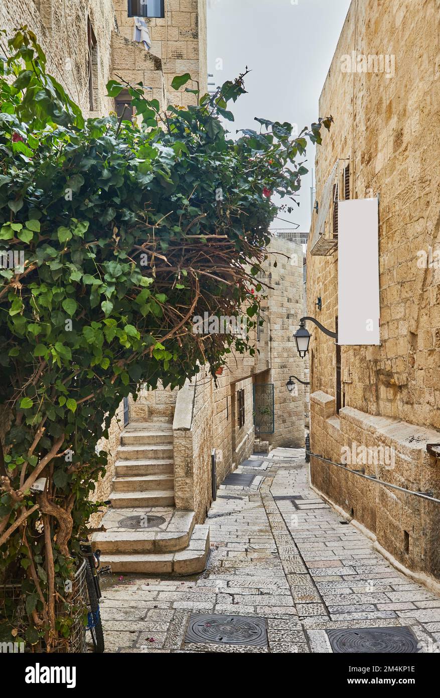 Ancient Alley in Jewish Quarter, Jerusalem. Israel. Photo in old color ...