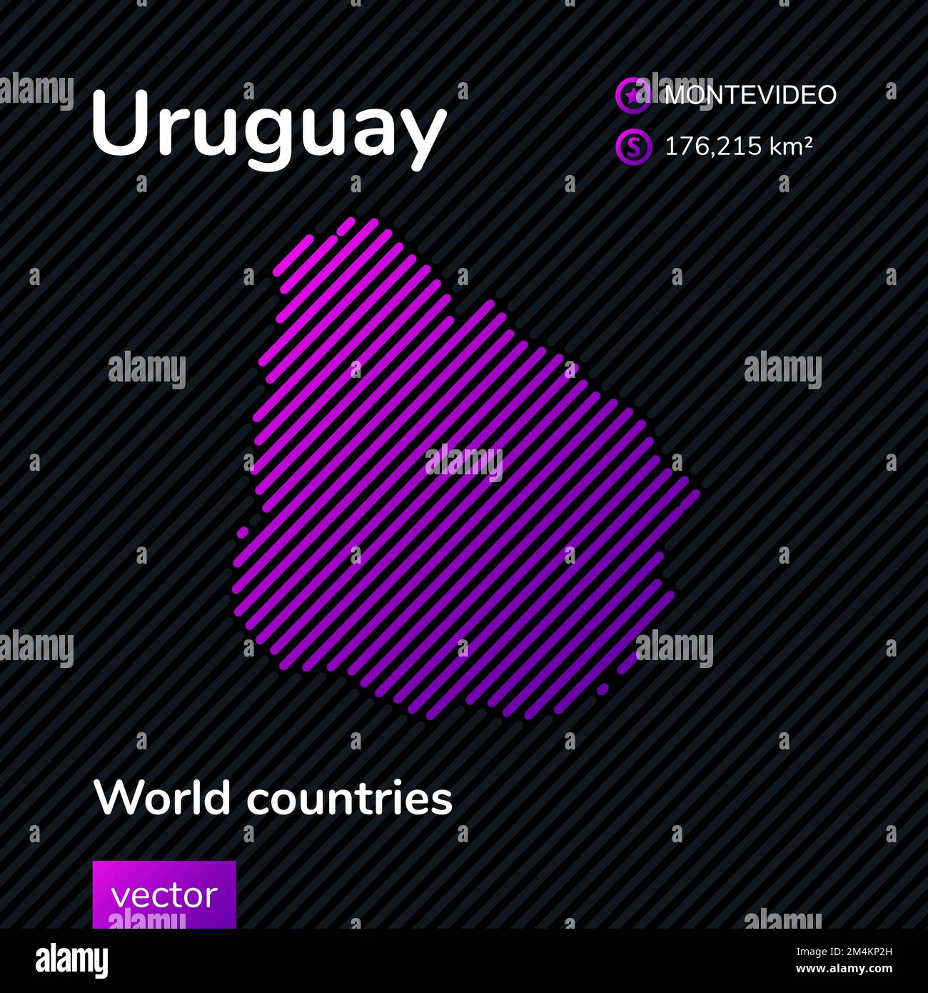 Vector flat map of Uruguay with violet, purple, pink striped texture on ...