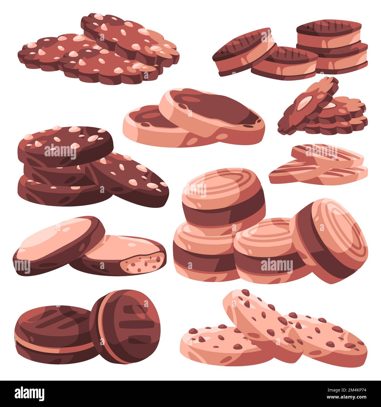 Cookie set collection of chocolate baked crunchy dessert snack cartoon ...