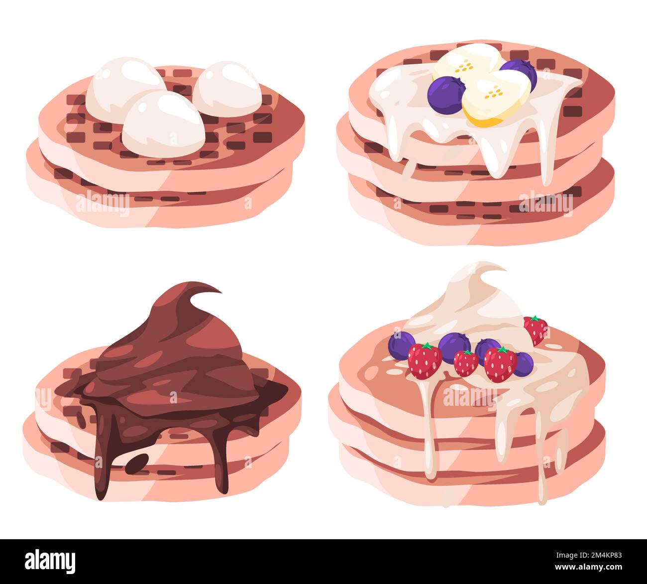 Pancakes set collection with toppings of chocolate blueberry strawberry Stock Vector Image & Art ...